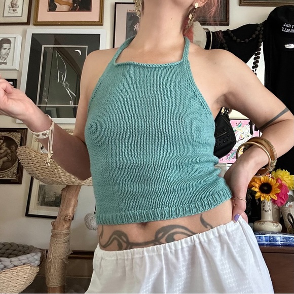 Handmade | Tops | Handknit By Me Out Of Quince Co Wool Tie Back Crop ...
